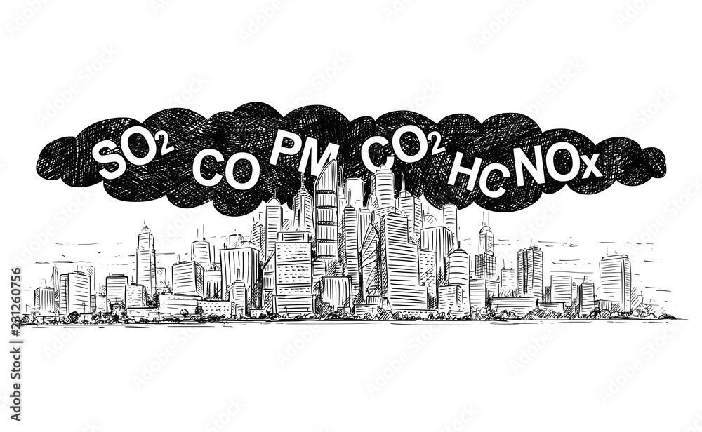 Vector artistic pen and ink drawing illustration of high rise building ...