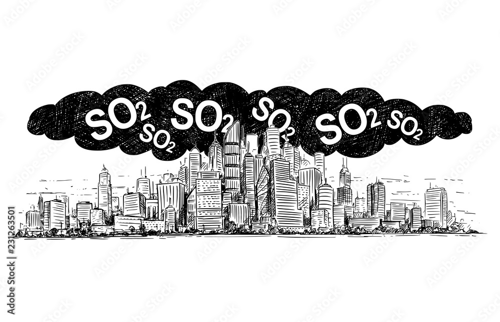 Vector artistic pen and ink drawing illustration of high rise building ...