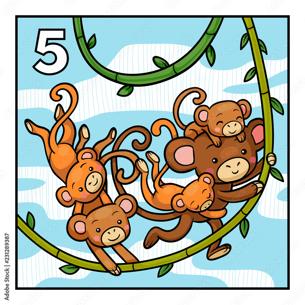 Cartoon illustration for children. Learn to count with animals, five ...