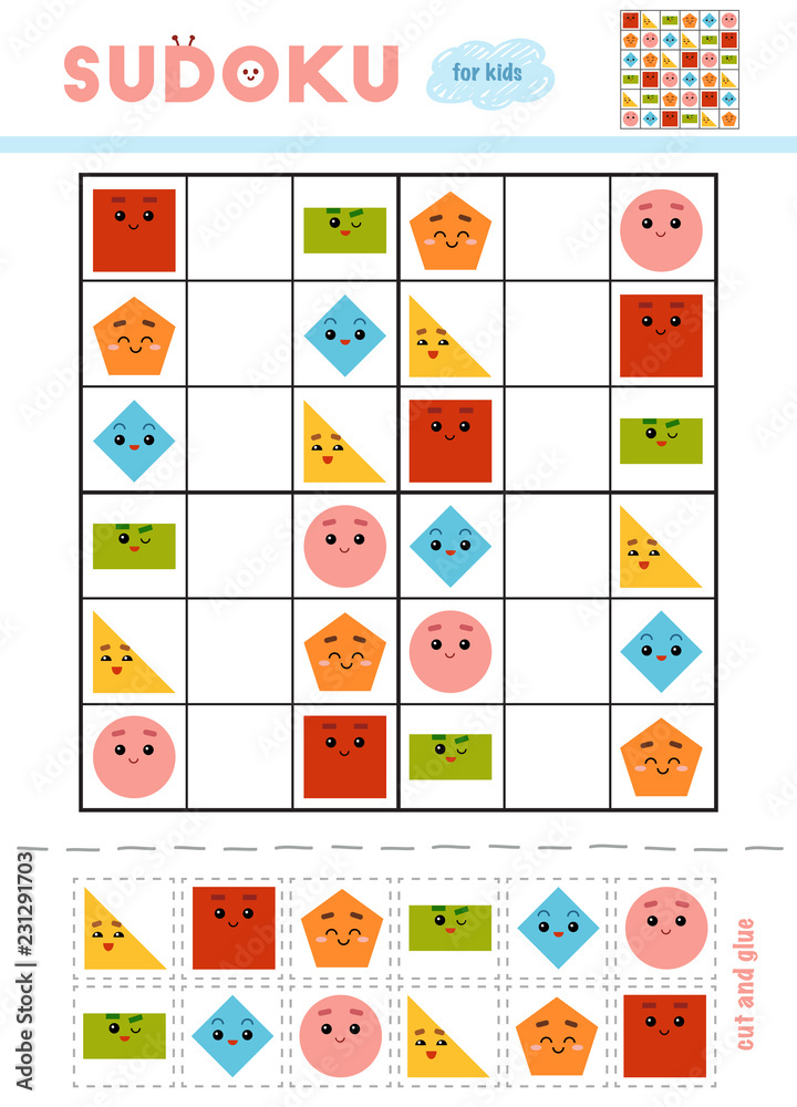 Sudoku for children, education game. Set of geometric shapes Stock ...