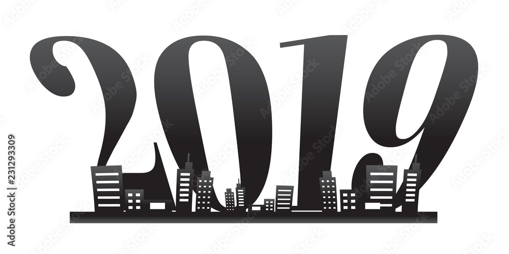 2019 Happy New Year on black background. Vector holiday party ...