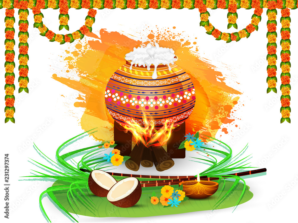 South Indian harvest festival, Happy Pongal celebration poster design ...