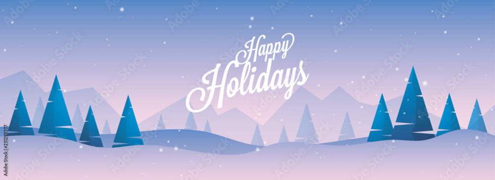 Happy Holidays website header or banner design with winter landscape ...