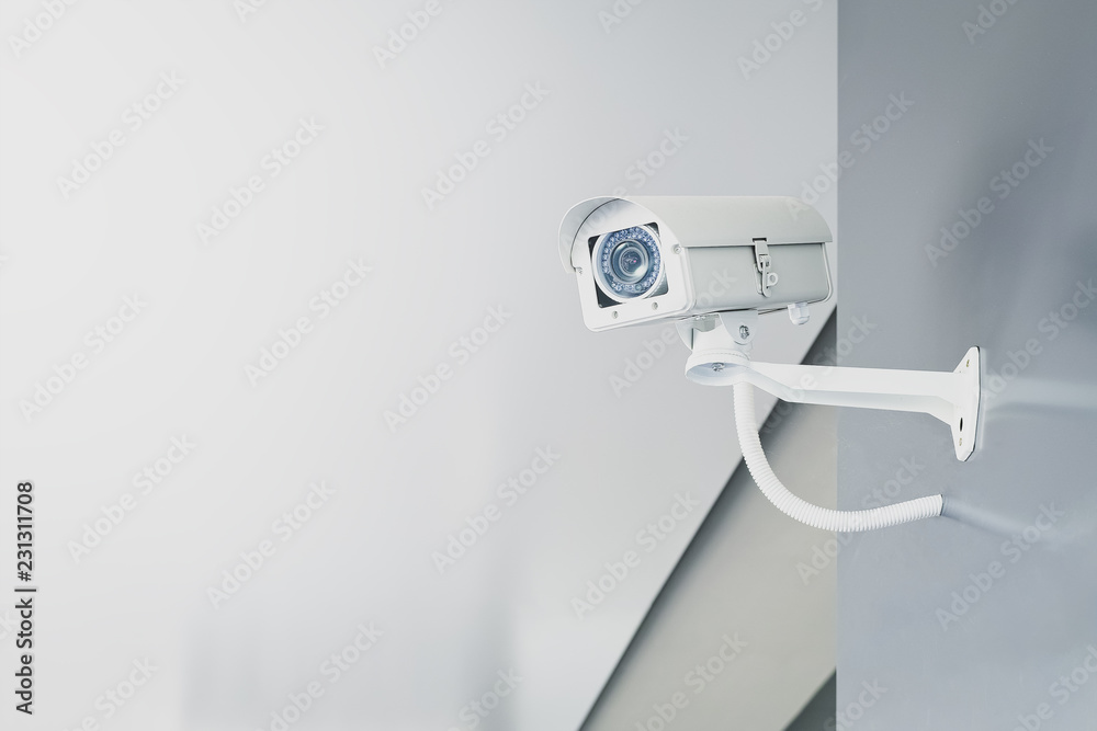 CCTV security camera on wall in the home office for surveillance ...
