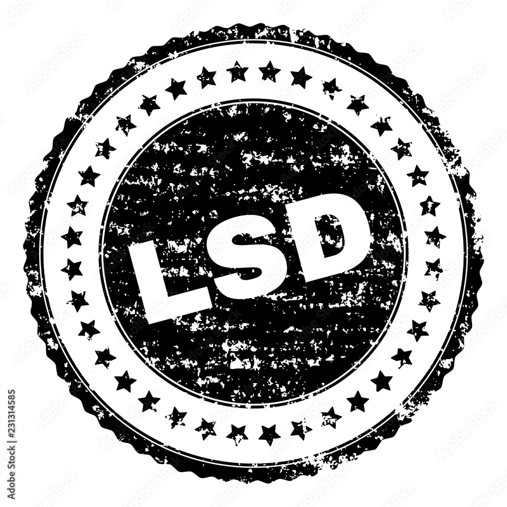 LSD seal imprint with distress texture. Black vector rubber print of ...