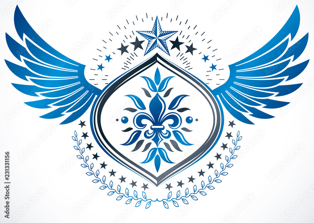 Heraldic sign made with vector elements, heraldry winged insignia ...
