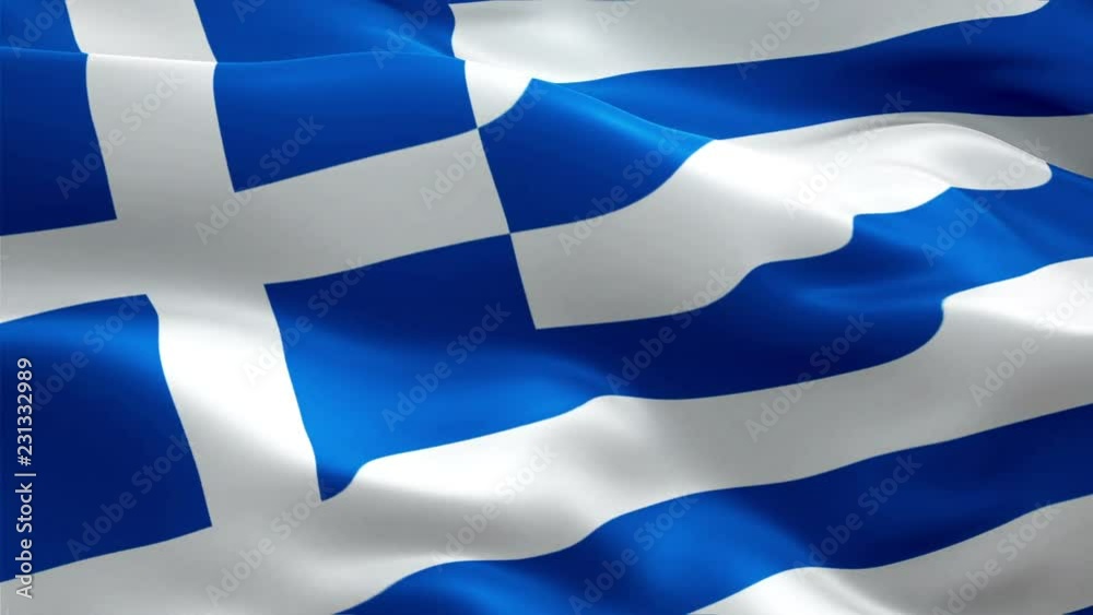 Greece Flag Wave Loop waving in wind. Realistic Greek Flag background ...