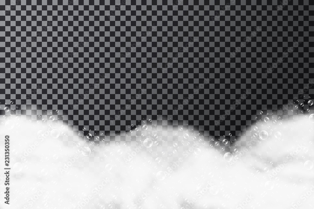 Foam texture with soap bubbles on transparent background. Bath foam ...
