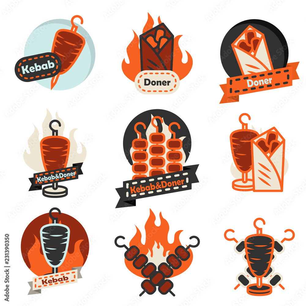 Kebab street food labels for fast food restaurants menu. Stock Vector ...