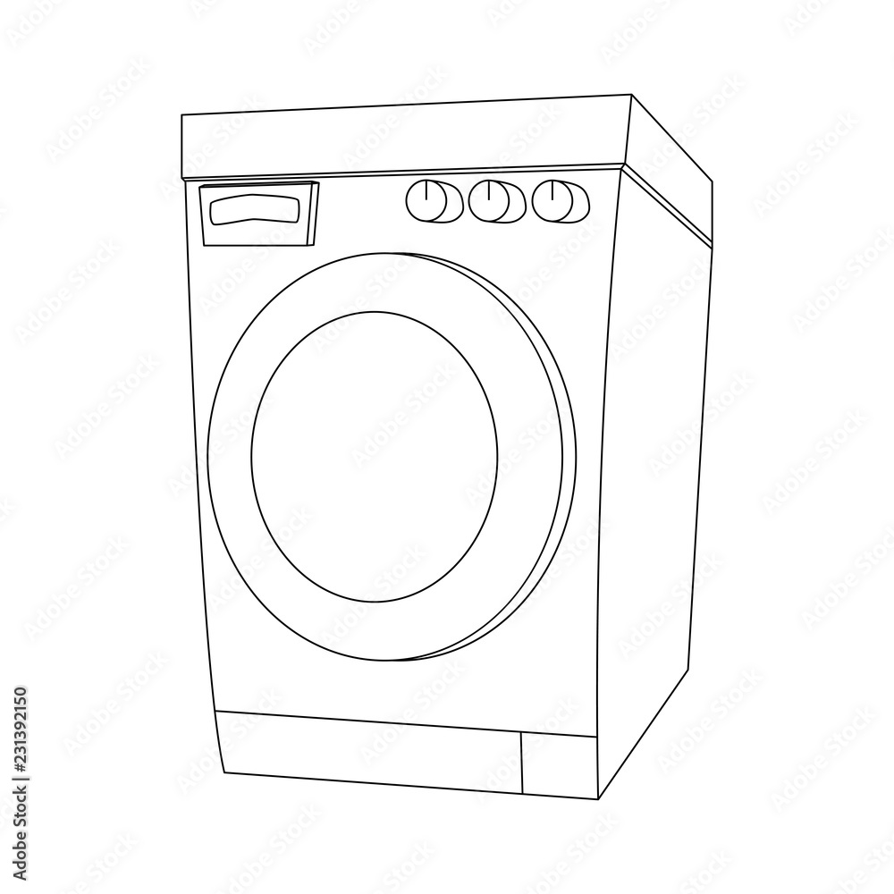 outline cartoon washing machine design isolated on white background ...