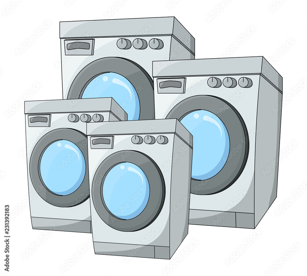 group of cartoon washing machine design isolated on white background ...