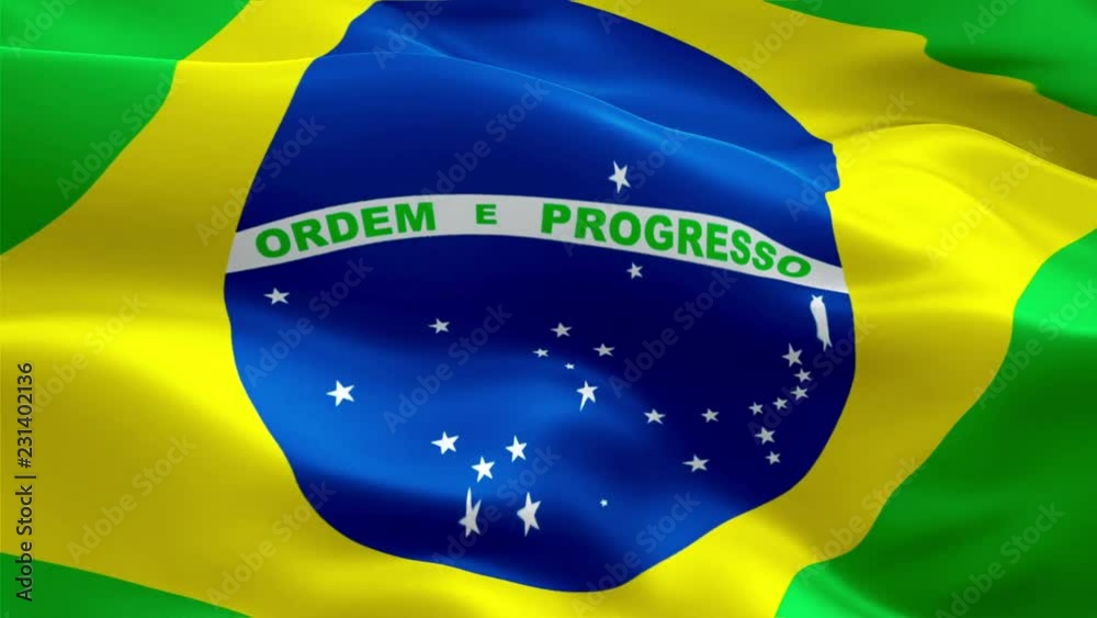 Brazil flag video waving in wind. Realistic Brazilian Flag background ...