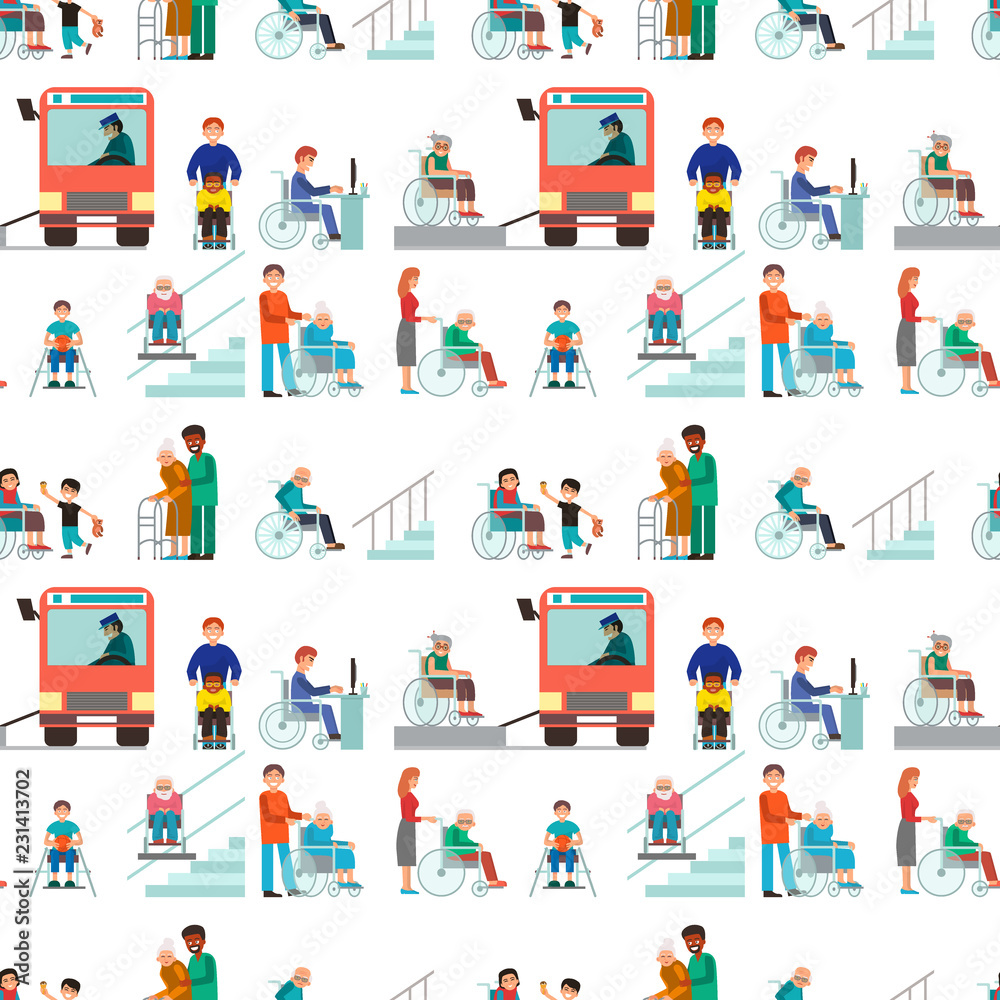 Disabled handicapped diverse people vector wheelchair invalid person ...