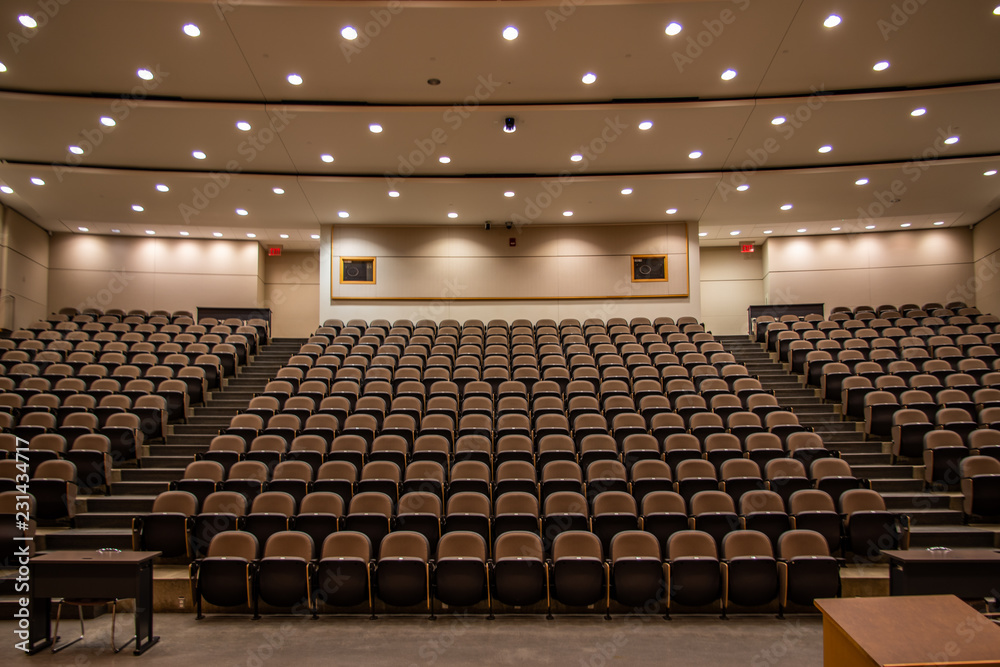 Back to School - Empty university lecture hall, symmetry Stock Photo ...