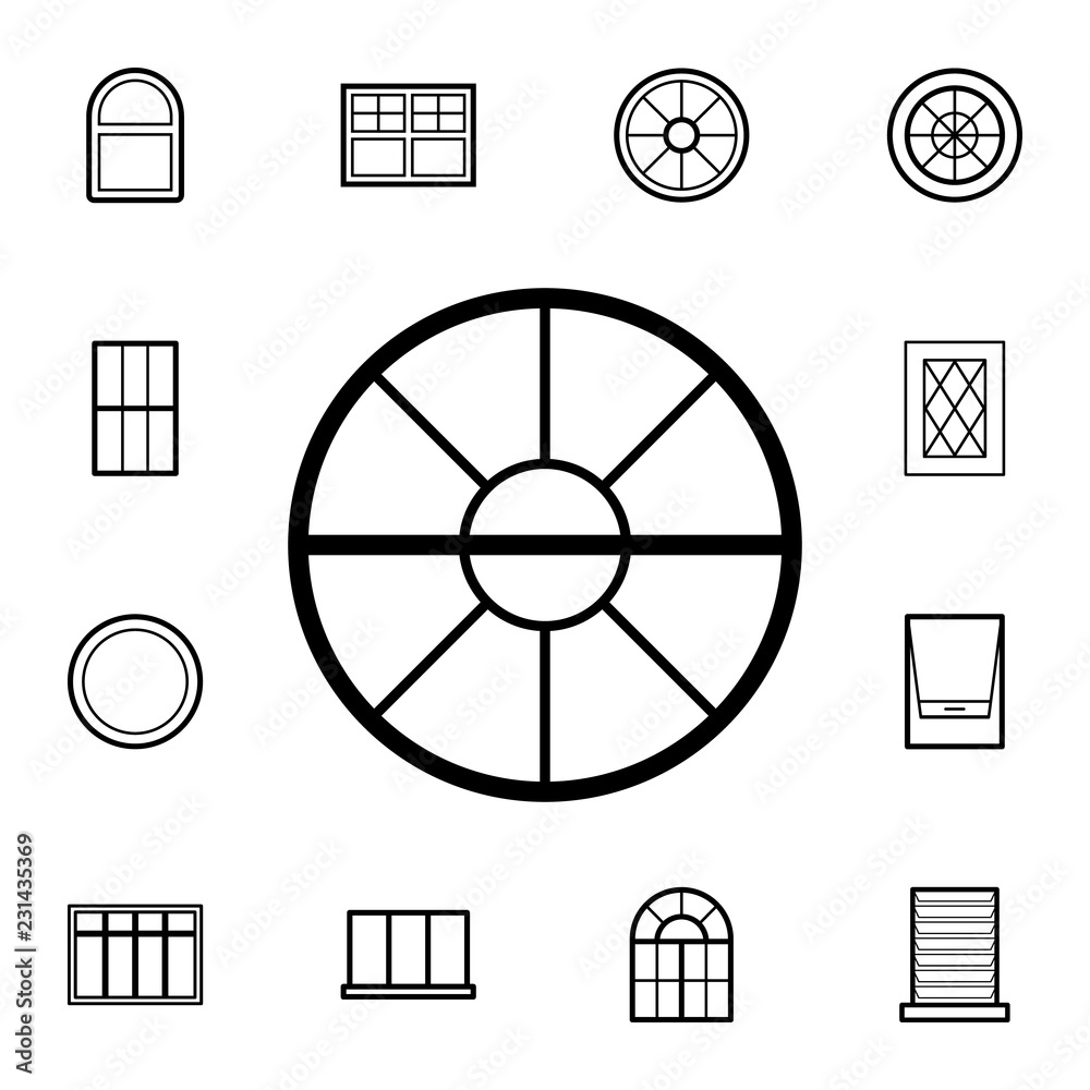 round window icon. Detailed set of Doors, gates and windows icons ...