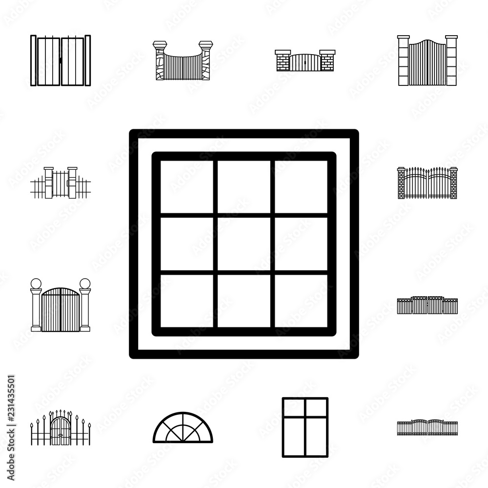 square window icon. Detailed set of Doors, gates and windows icons ...