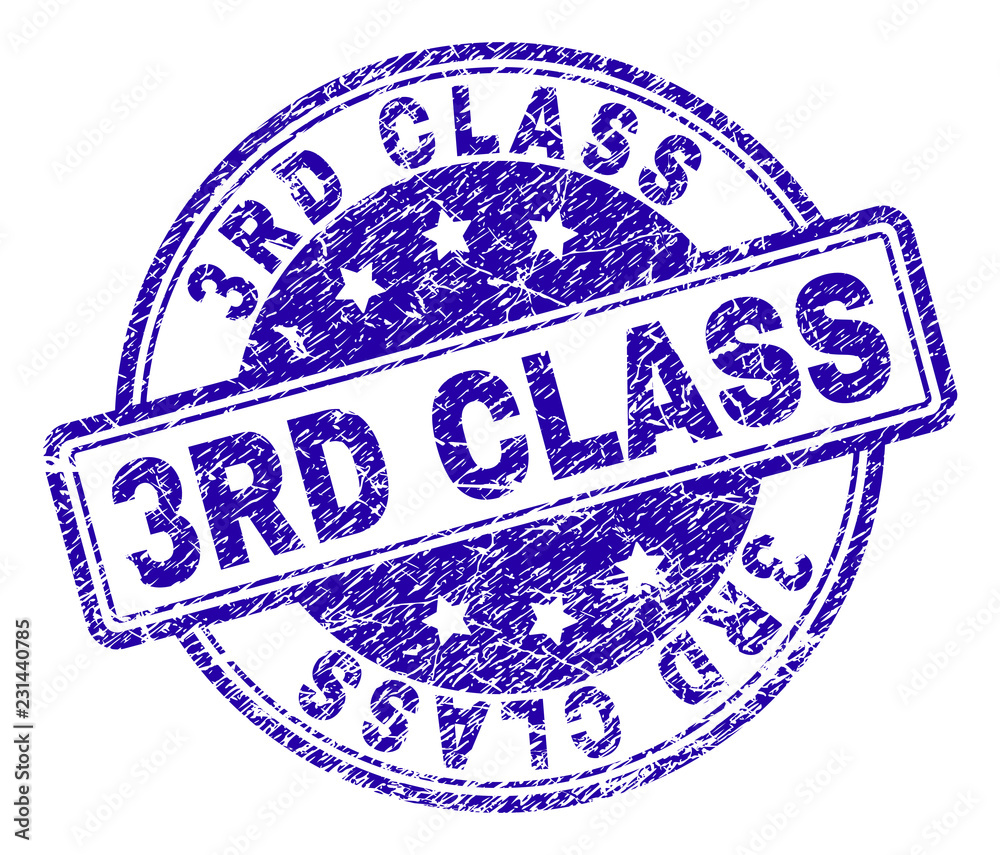 3RD CLASS stamp seal imprint with grunge texture. Designed with rounded ...
