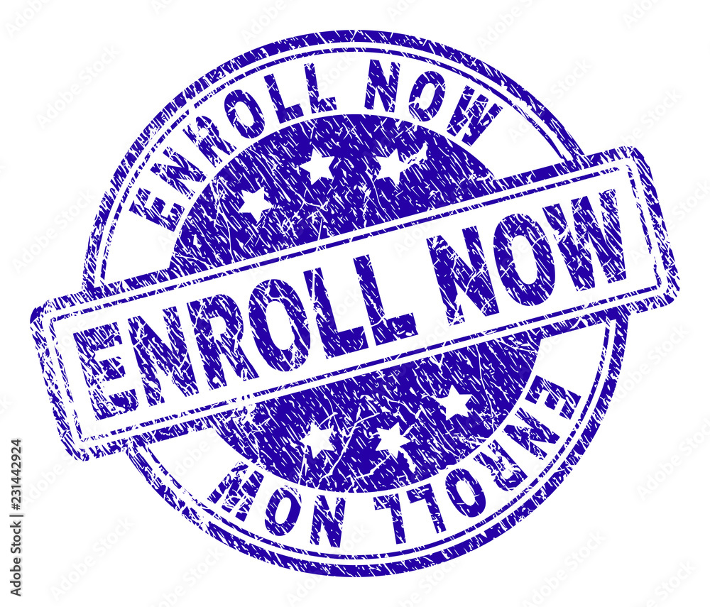ENROLL NOW stamp seal watermark with grunge texture. Designed with ...