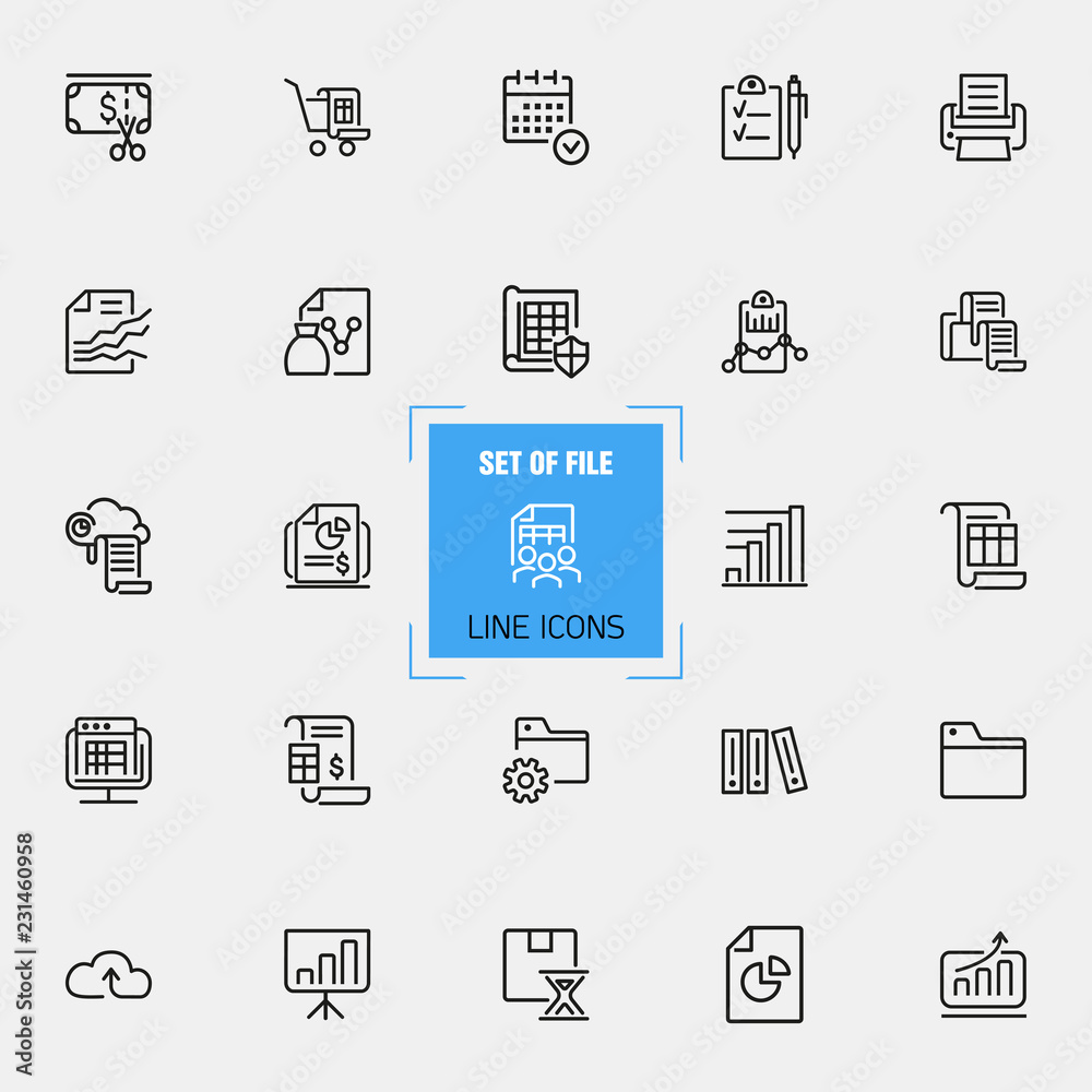 File icons. Set of line icons. Report, presentation, folder. File ...