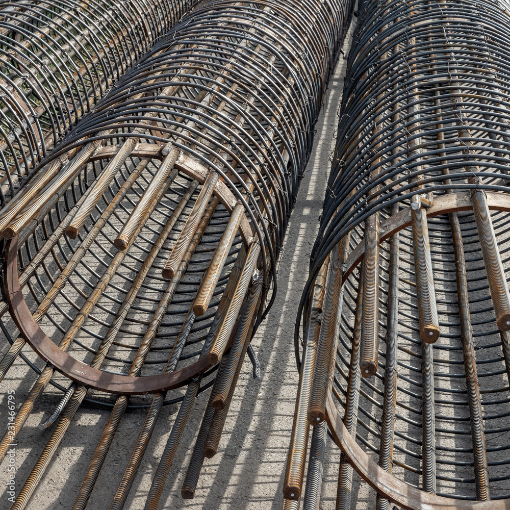 Cylindrical reinforcing cage of concrete pile Stock Photo | Adobe Stock