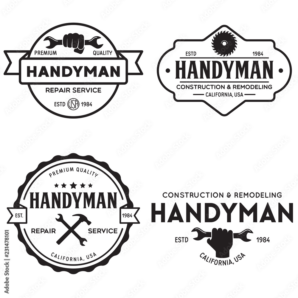 Handyman labels badges emblems and design elements. Tools silhouettes ...