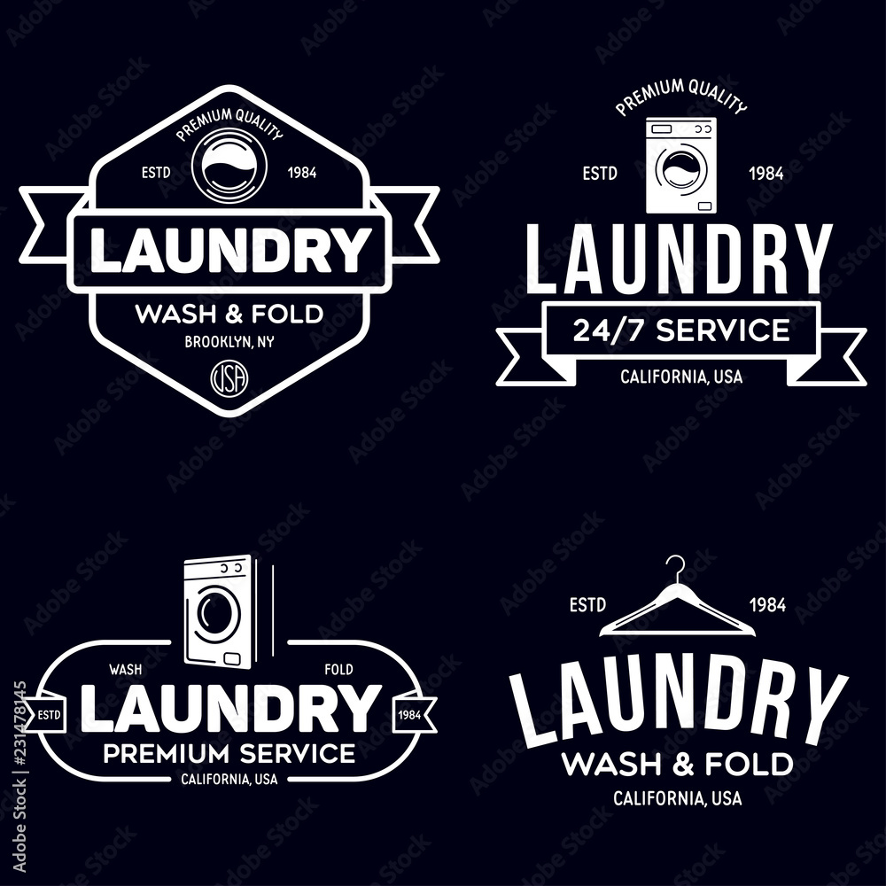 Set of labels or logos for laundry service. Vector emblems and design ...