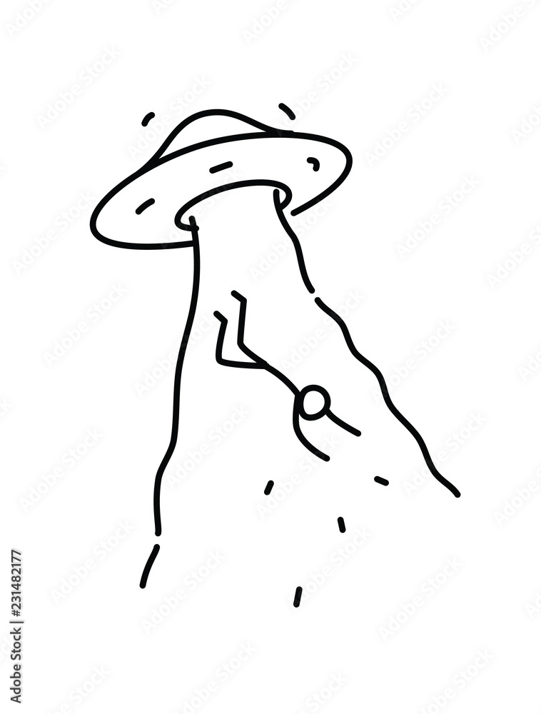 Illustration of alien abduction of man. Vector. Linear style ...