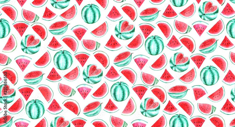 seamless texture with watercolor watermelon Stock Illustration | Adobe ...