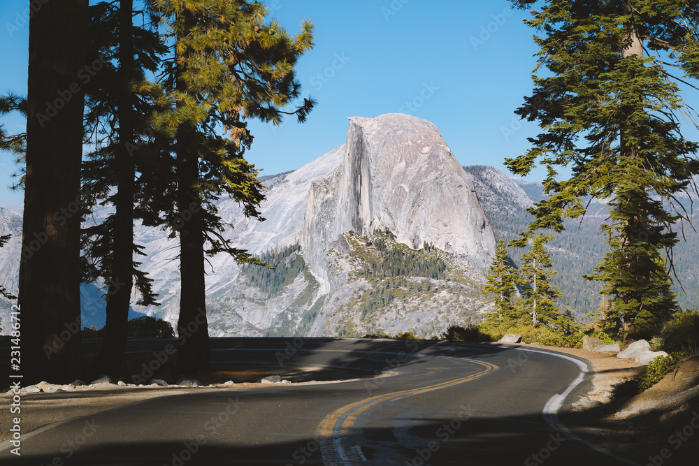 Glacier Point Road with Half Dome, Yosemite National Park, California ...