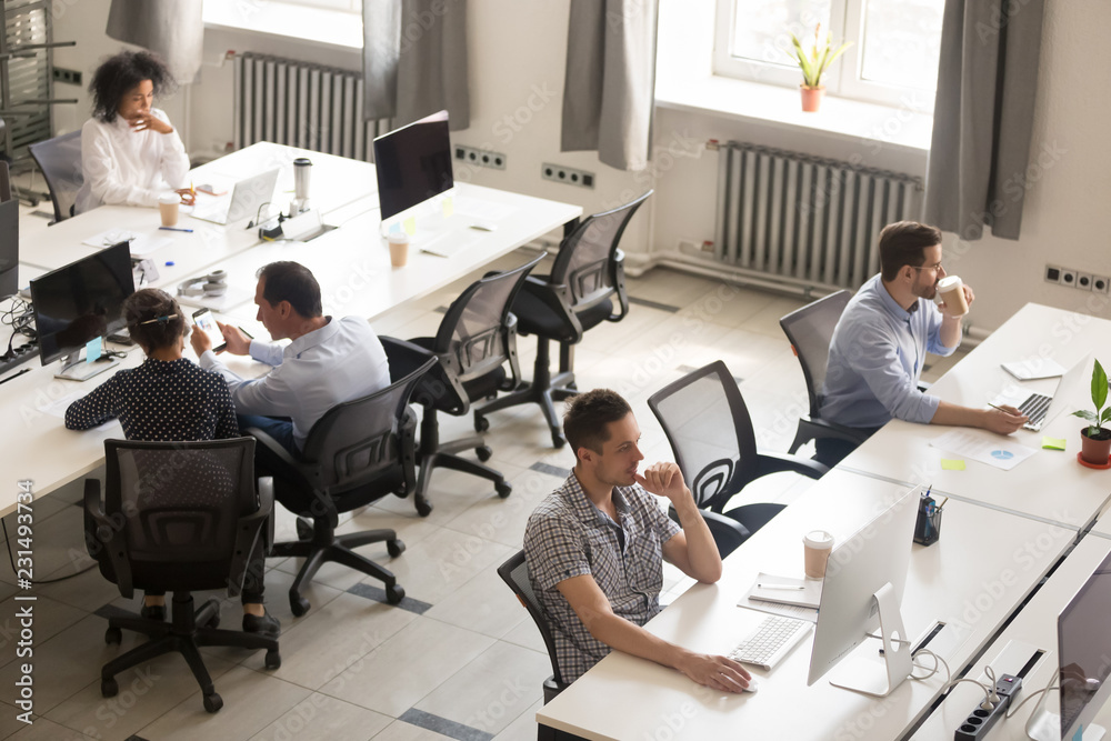 Diverse multiracial staff office workers working using computers in ...