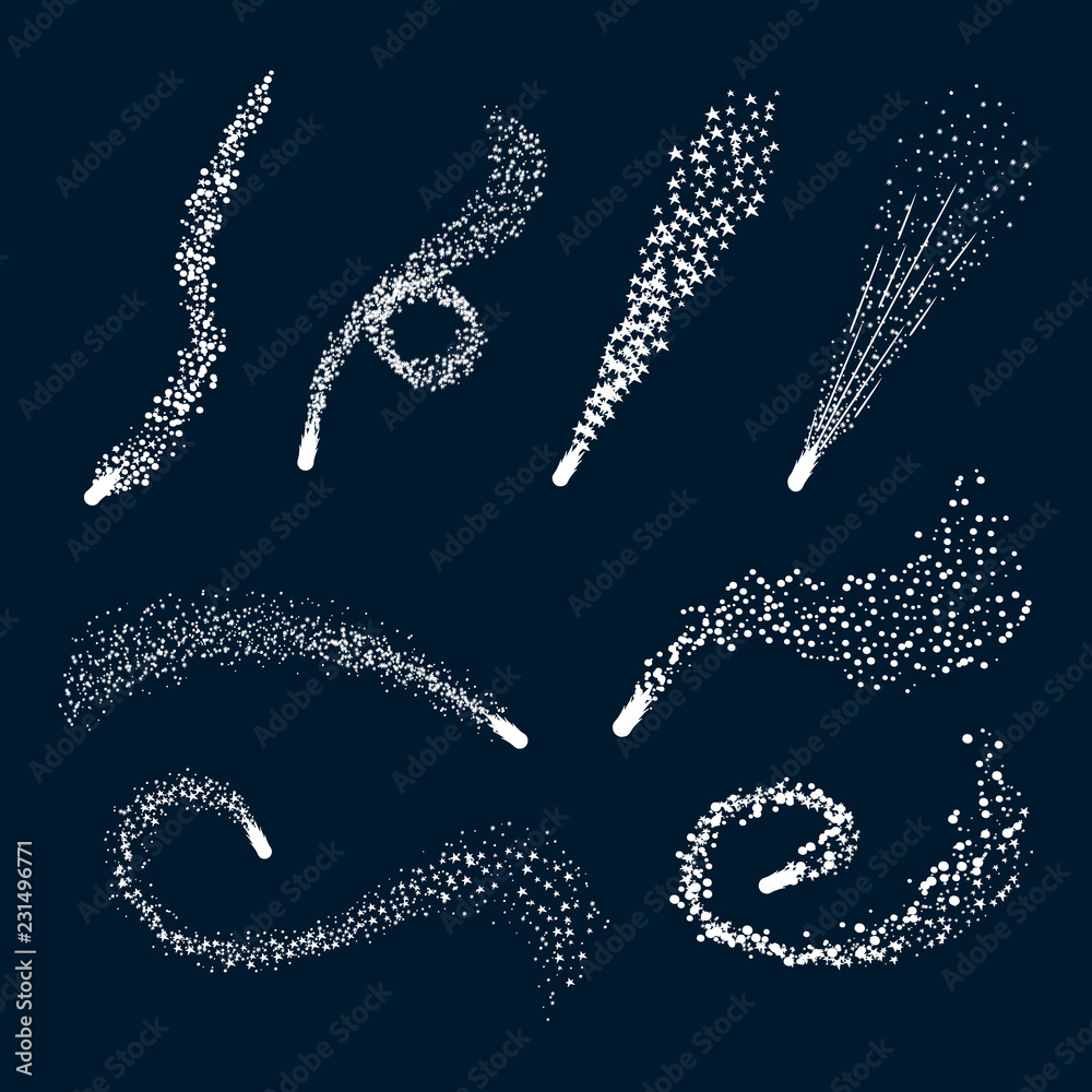 Vector star dust shower, falling meteors, asteroids and meteorites ...