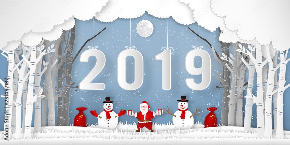 Paper art, cut and digital craft style of anta Claus on Sleigh and ...