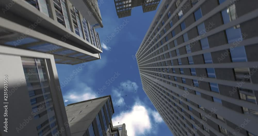 Vidéo Stock City view. Buildings, facades and birds flying above while ...