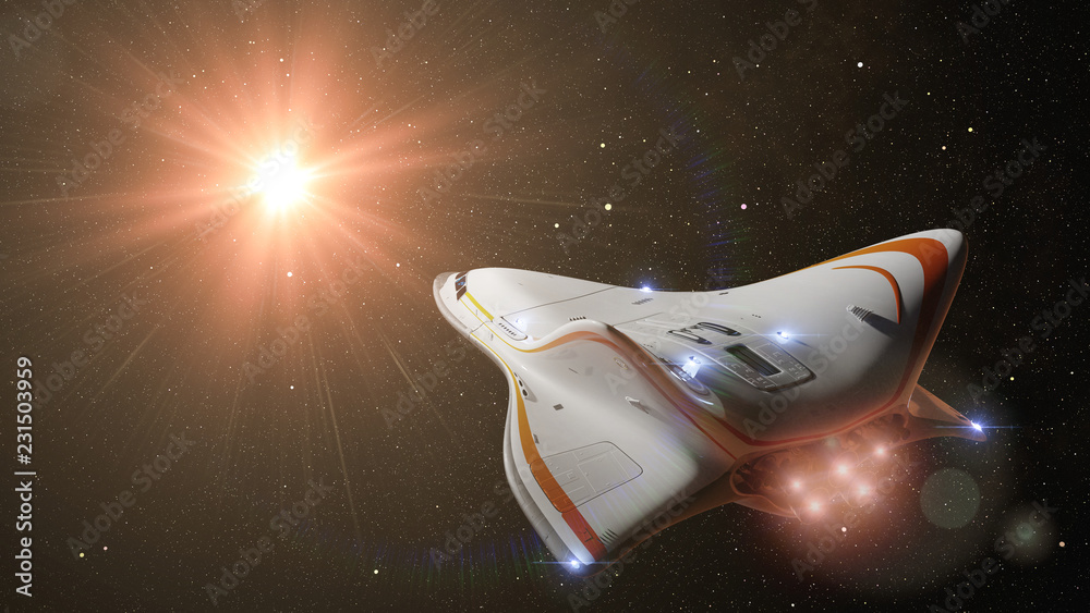 spaceship in outer space, starship journey to the stars Stock ...