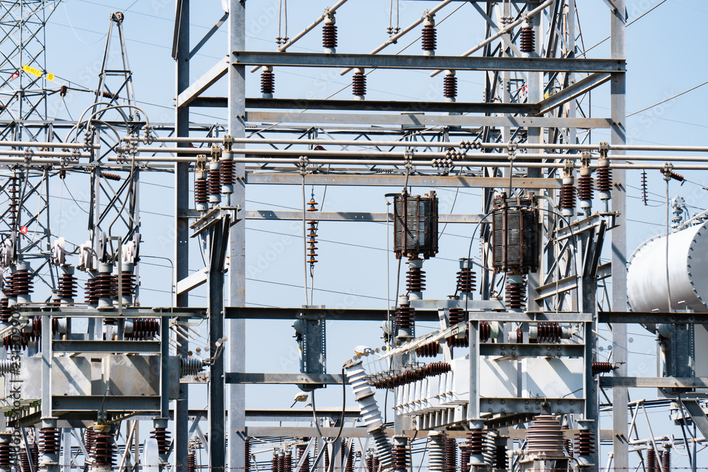 The electrical substation consisting of transformer for measurement of ...