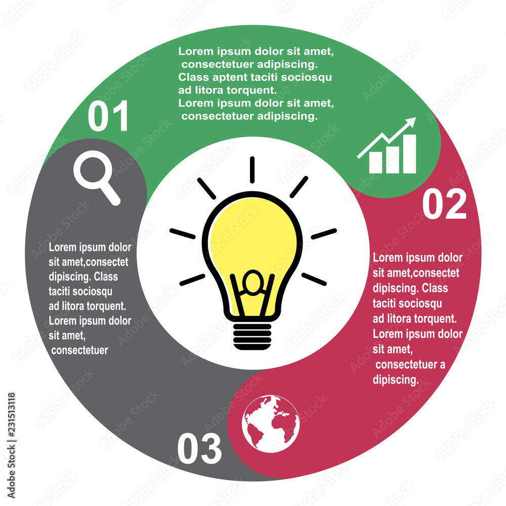 3 step vector element in three colors with labels, infographic diagram ...