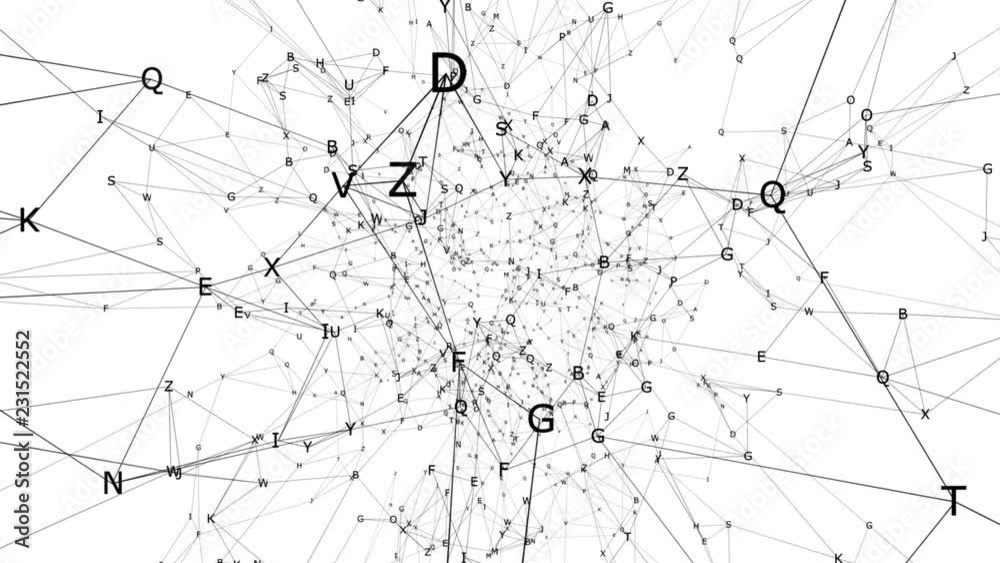 Migration of letters. A huge circle of letters rotates.Technology ...