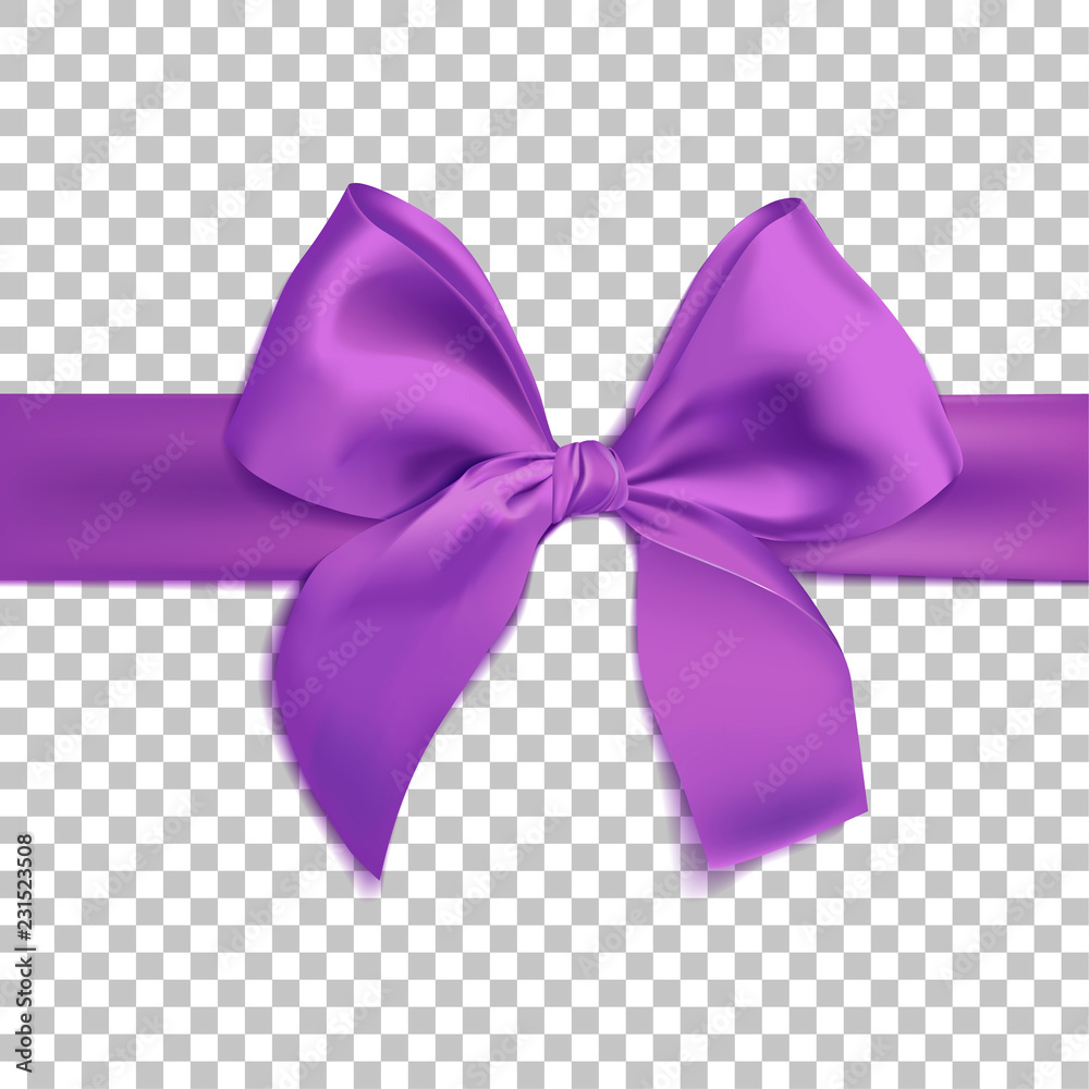 Realistic purple bow isolated on transparent background. Template for ...