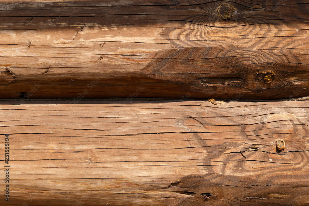 Wooden beams. Wood texture. Background. Wooden log cabin wall natural ...