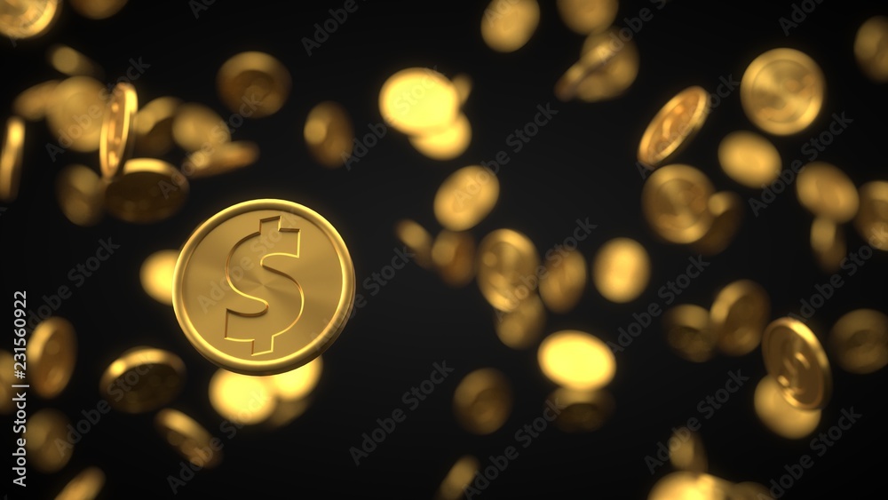 set of golden dollar coins. realistic 3d illustration. ilustração do ...