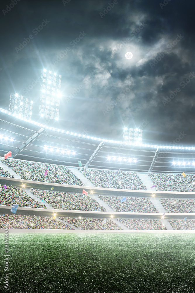 Soccer stadium. Professional sport arena. Night stadium under the moon ...