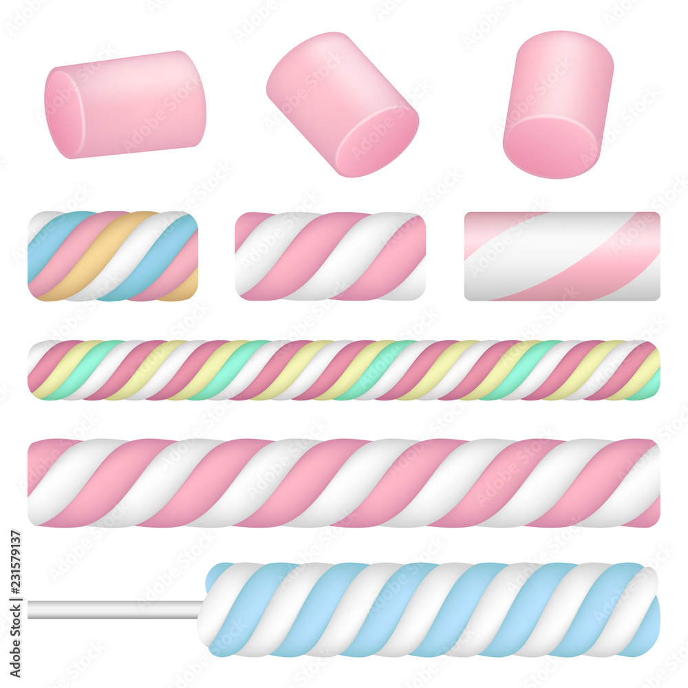 Marshmallow icon set. Realistic set of marshmallow vector icons for web ...