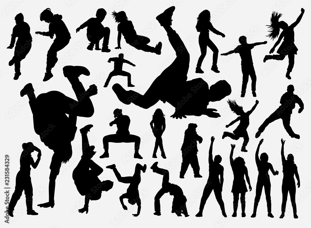 Breakdance and hiphop training silhouette for symbol, logo, web icon ...