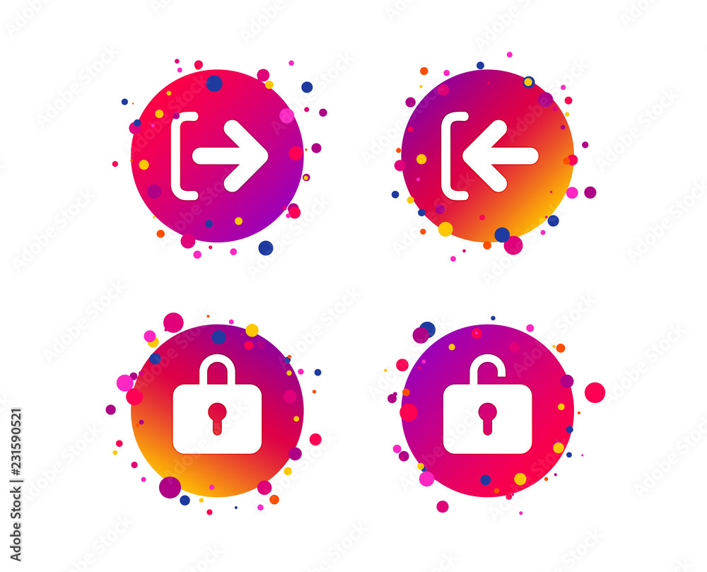Login and Logout icons. Sign in or Sign out symbols. Lock icon ...