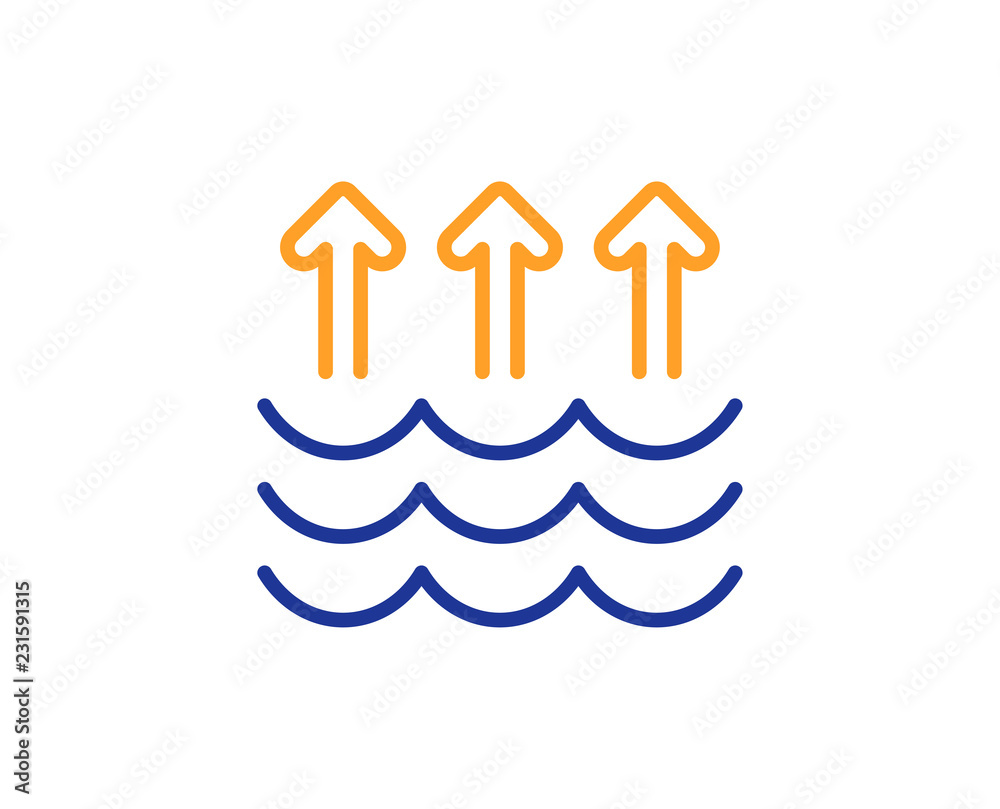 Evaporation line icon. Global warming sign. Waves symbol. Colorful ...
