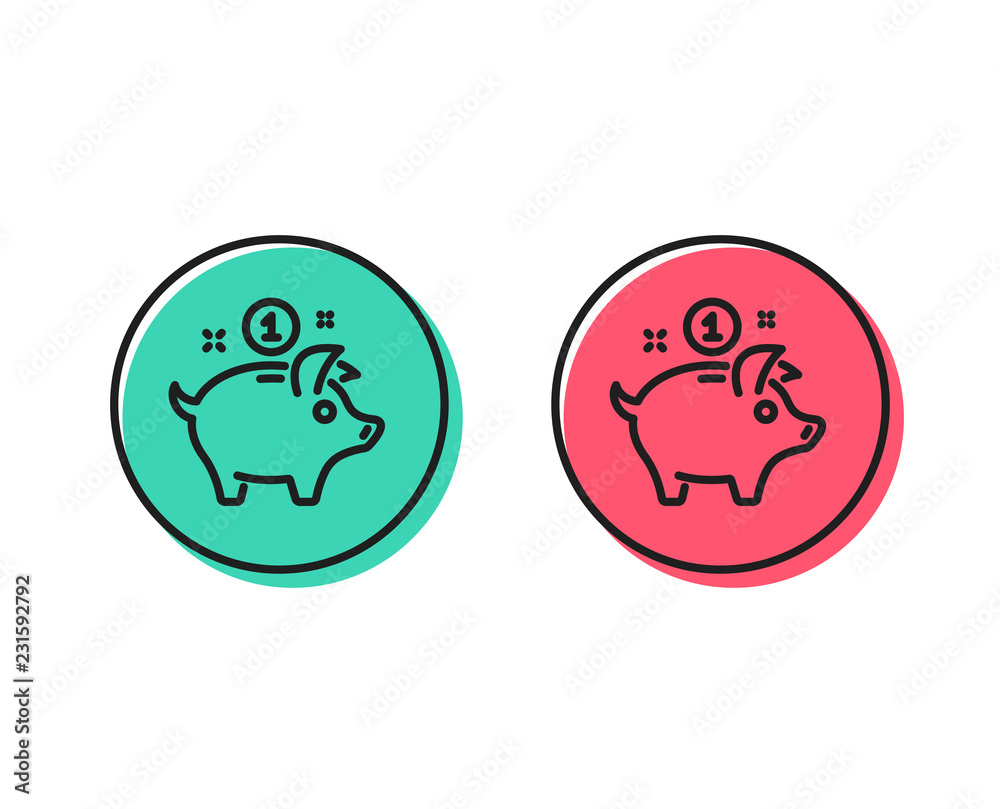 Saving money line icon. Piggy bank sign. Positive and negative circle ...