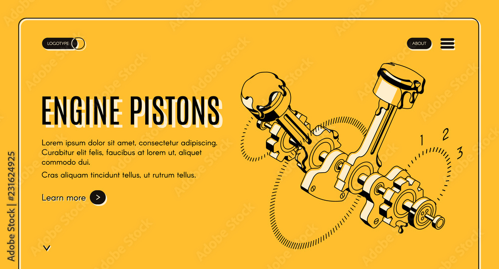 Engine pistons service, repair shop isometric vector web banner ...