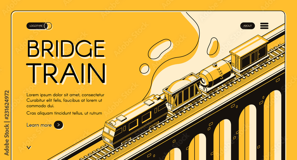 Industrial rail freight transport isometric vector web banner ...