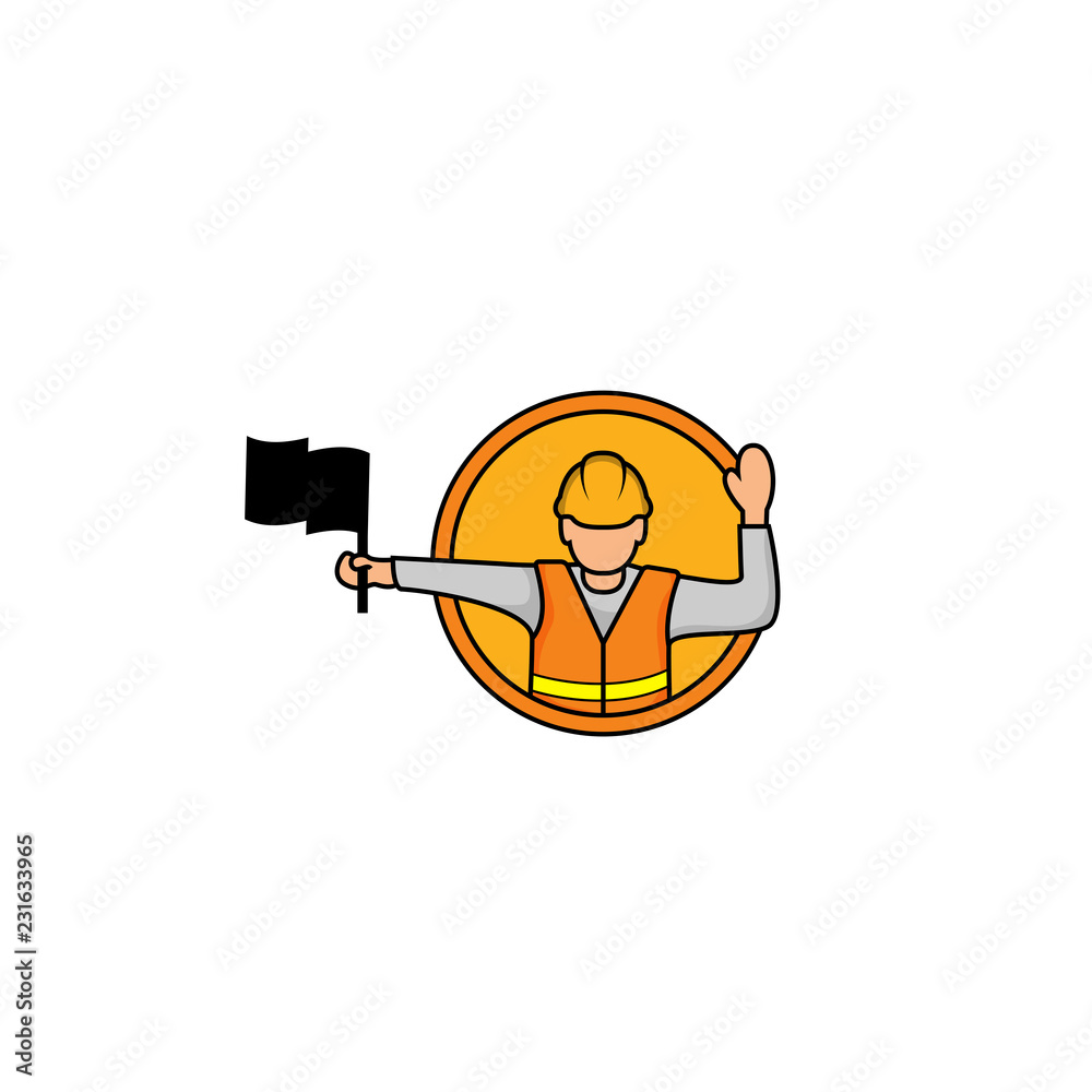 vector illustration of Flagger Man. Flagger sign, Flagman ahead road ...