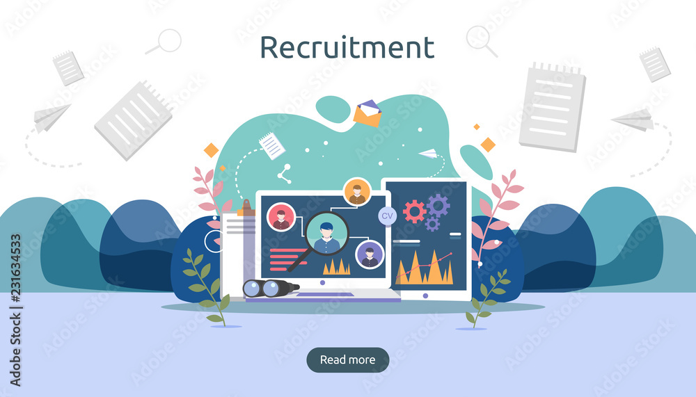 Job hiring and online recruitment concept with tiny people character ...